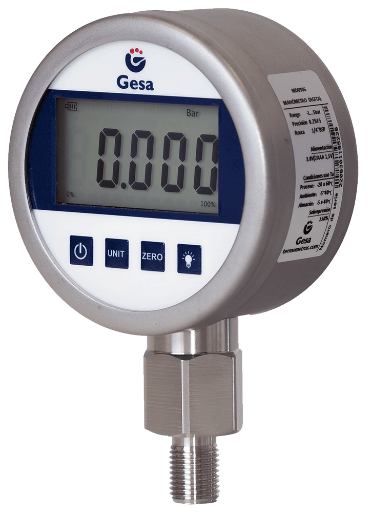 High precision digital pressure gauge with backlit display | GESA